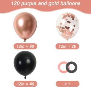 RUBFAC 120pcs 12 Inches Black and Rose Gold Balloon Kit, Rose Gold Confetti Balloons for Valentine's Day, Birthday Party Wedding Graduation Engagement Party Decorations