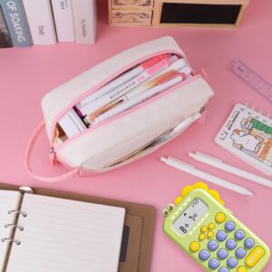 Oyachic Big Capacity Pencil Case Double Zipper Pen Pouch Organizer Storage Cosmetic Makeup Bag with Handle for Adults Women Office (Pink)