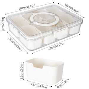 Divided Serving Tray with Lid and Handle - Snackle Box Charcuterie Container for Portable Snack Platters - Clear Organizer for Candy, Fruits, Nuts, Snacks - Perfect for Party, Entertaining