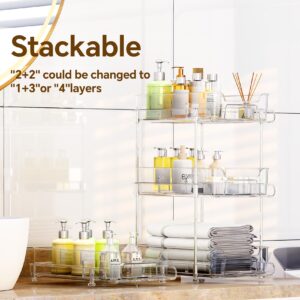 Under Sink Organizer, 2 Packs Bathroom Organizers and Storage,Stackable Multi-purpose 2 Tier Pull out Clear Medicine Cabinet Drawer Bins for Bathroom, Kitchen, Pantry, Closet, Countertop with Deviders