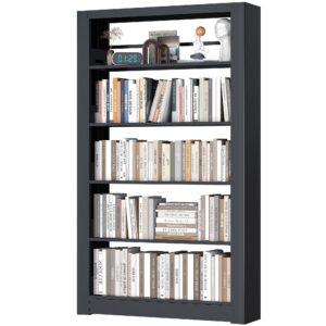 zonleson 69" tall bookshelf,5-tier bookcase with adjustable storage shelves,floor standing unit,black metal bookcase for home office, living room, bed room, library,black shelves (black)