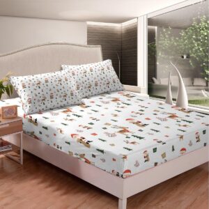 Santa Claus Twin Bed Sheets for Girls Boys Kids Merry Christmas Fitted Sheet Happy New Year Xmas Bed Set Christmas Elk Tree Snowflake Bedding Set Christmas Themed Bedding 2 Piece