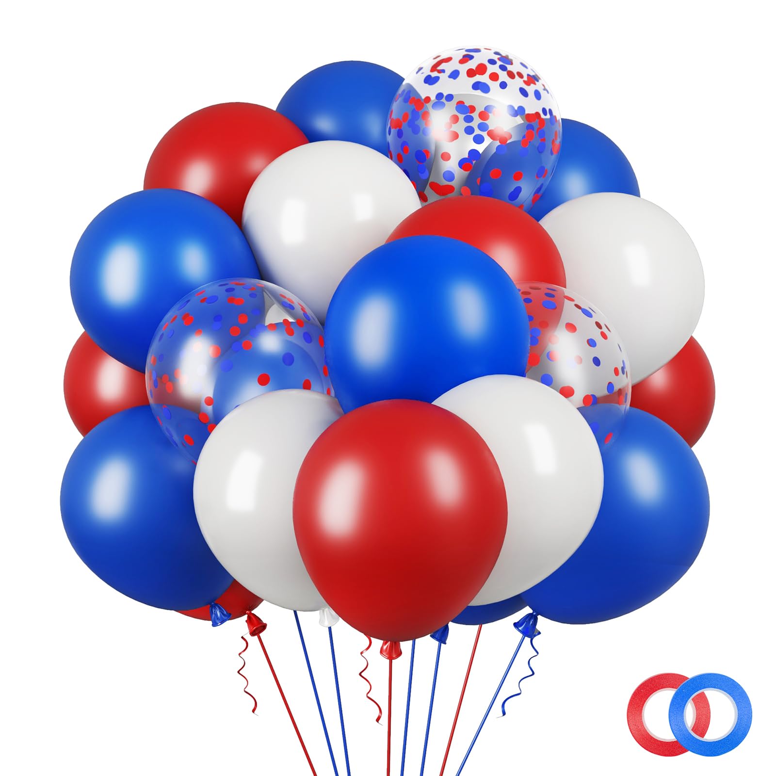 RUBFAC 65pcs Red White and Blue Balloons 4th of July Patriotic Balloons Arch Garland Kit, 12 Inches Confetti Balloons for Independence Day Nautical Baseball Birthday Party Decorations