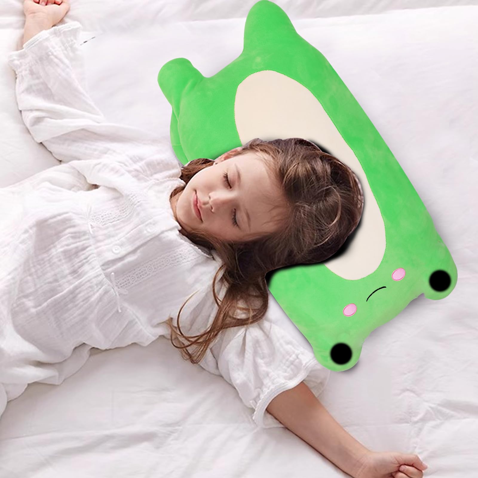 Cute Long Frog Plush Toy, 12Inch Adorable Green Frog Stuffed Animal with Butt, Frog Boby Pillow Kawaii Big Squishy Frog Plushies Hugging Throw Pillow Gift for Kids Girls Boys (Frog)