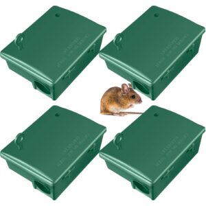 4 pack rat bait stations large rodent bait station with key reusable mouse bait stations mice bait blocks heavy duty bait boxes for outdoor rodents mice bait blocks, bait not included (green)