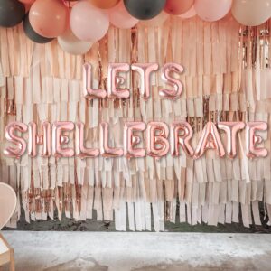 Shell Themed Party Decoration, Rose Gold Let's Shellebrate Foil Balloon Banner with Pink Shell Balloon for Bridal Shower and Birthday Party Decoration Supplies