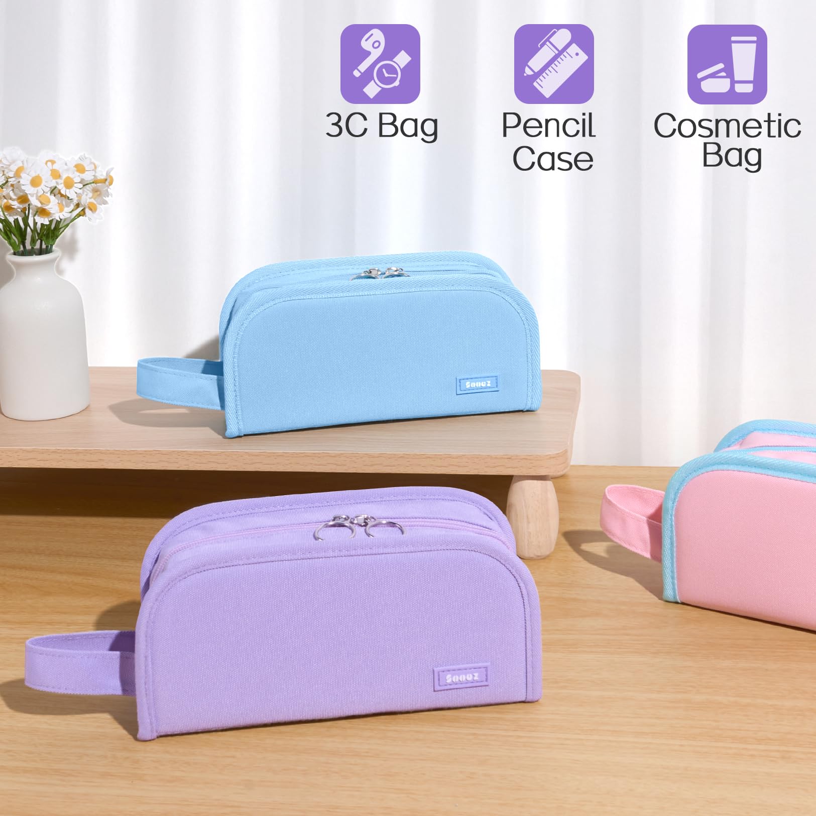 Sooez Wide Opening Pencil Case, Large Capacity Pencil Pouch Organizer Aesthetic Pencil Bag for School Supplies Stationery, Marker Pouch Makeup Bag Organizer