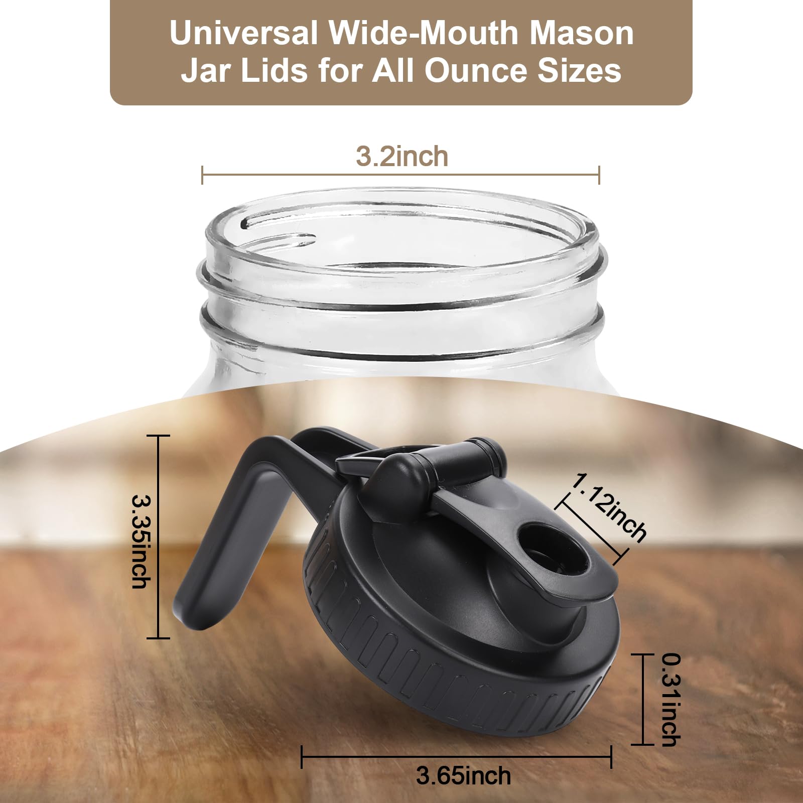 Wide Mouth Mason Jar Pour Spout Lid - 2 Pack Black Airtight Pour Spout Lid with Handle, Turns your Mason Jar into Pitcher, BPA Free & Durable Flip Cap Lids Easy to Clean Fit for Canning Jars