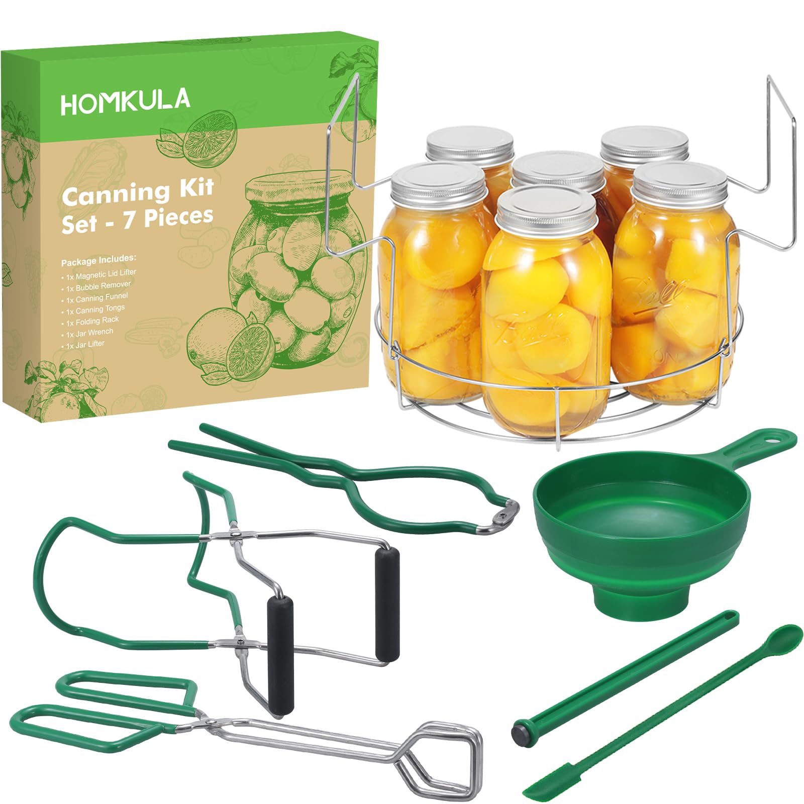 HOMKULA Canning Supplies Starter Kit - Canning Kits Set for Beginners, Canning Tools, Canning Accessories, Canning Equipment, Dishwasher Safe, Food Grade, Green