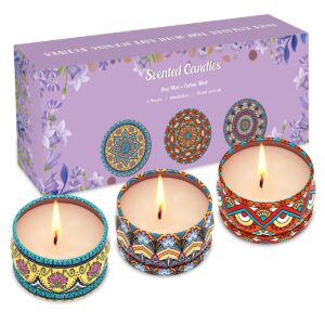 3 pack home scented candles - strong lavender, bluebell & mandarin candle, 2.5 oz, 100% soy, non-toxic, small candle set for aromatherapy & gifts, prizes for adults, baby shower prizes