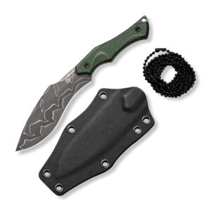 civivi vaquita ii neck knife, small full tang fixed blade knife with 3.2" damascus blade canvas micarta handle, mini kuri knife with a kydex sheath and a chain, designed by nate matlack c047c-ds2