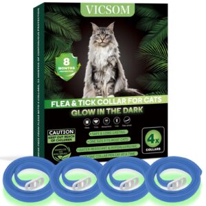 4 pack flea collar for cats, cat flea and tick collar glow in dark, 8 months prevention cat flea and tick treatment, waterproof adjustable cat flea collar, tick and flea collar for kitten cat, blue