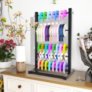 fumingpal 5 tier ribbon holder organizer rack, ribbon holder, ribbon storage, large capacity ribbon organizer for craft room,cake shop,flower store(black)