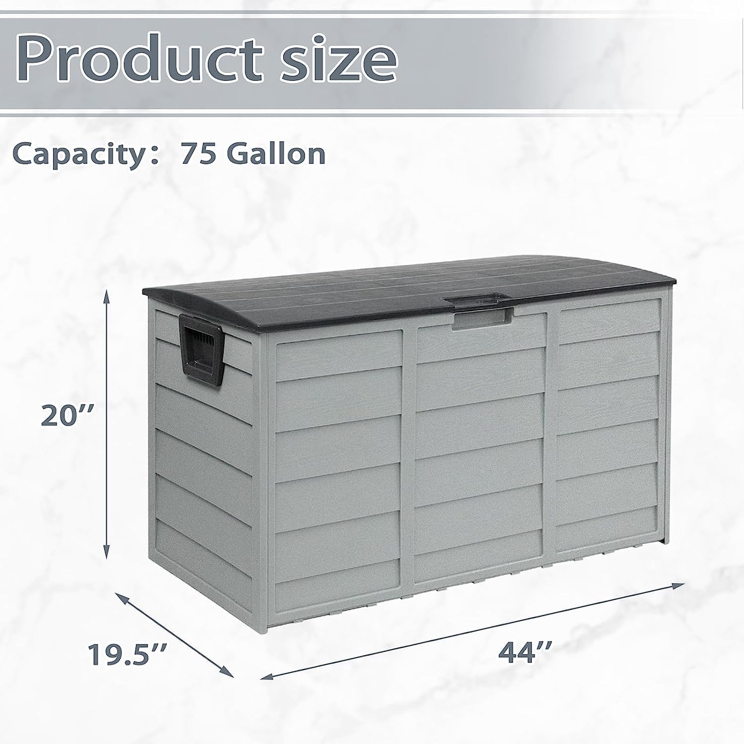 Patiomore Patio 75 Gallon Resin Deck Box, Organization and Storage, Outdoor Storage Container With Handles and Wheels, Waterproof Outdoor Storage Box (Grey)