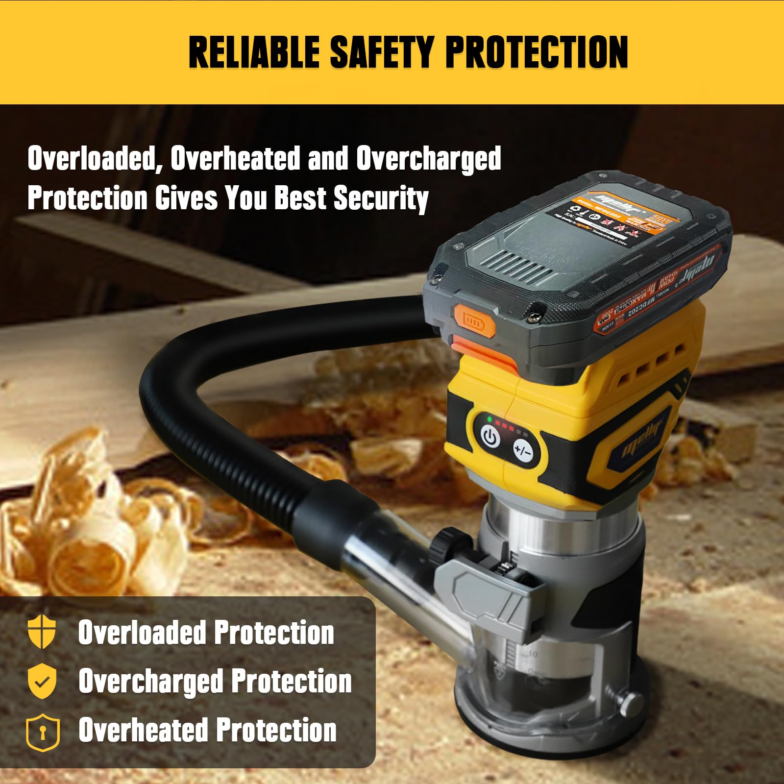 Cordless Compact Router, Mellif Brushless Palm Router Compatible with 20V Battery (Tool Only) 28,000RPM 600W w/Fixed Base, 12PCS 1/4" Router Bits, 5-Speed, Edge & Roller Guides, Dust Hood