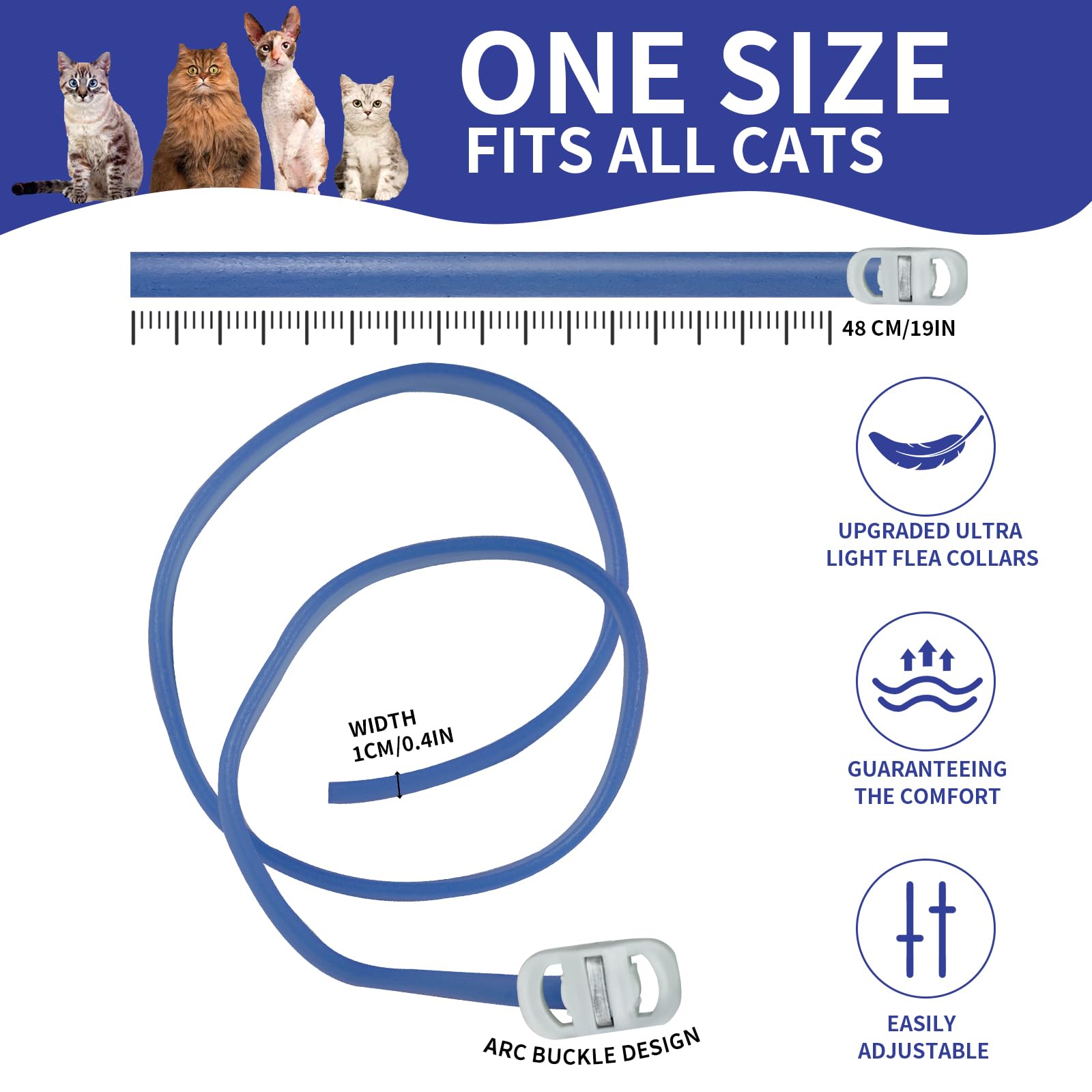 4 Pack Flea Collar for Cats, Cat Flea and Tick Collar Glow in Dark, 8 Months Prevention Cat Flea and Tick Treatment, Waterproof Adjustable Cat Flea Collar, Tick and Flea Collar for Kitten Cat, Blue