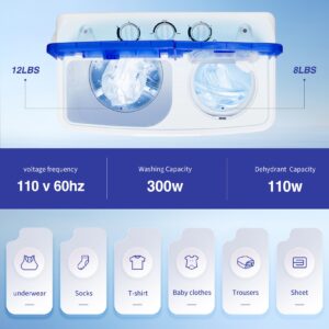 OUTGAVA Washing Machine,20lbs Capacity Twin Tub Laundry Washer w/Gravity Drain, Semi-automatic Laundry Machine for Dormitory Apartments,College, RV, Camping,Portable Machine for Laundry,Blue