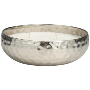 Deco 79 Metal Decorative Candle White Sage Scented Hammered 20 oz 3 Wick Aromatherapy Candle with White Wax, Wax Aromatherapy Candle 7" x 7" x 2", Silver