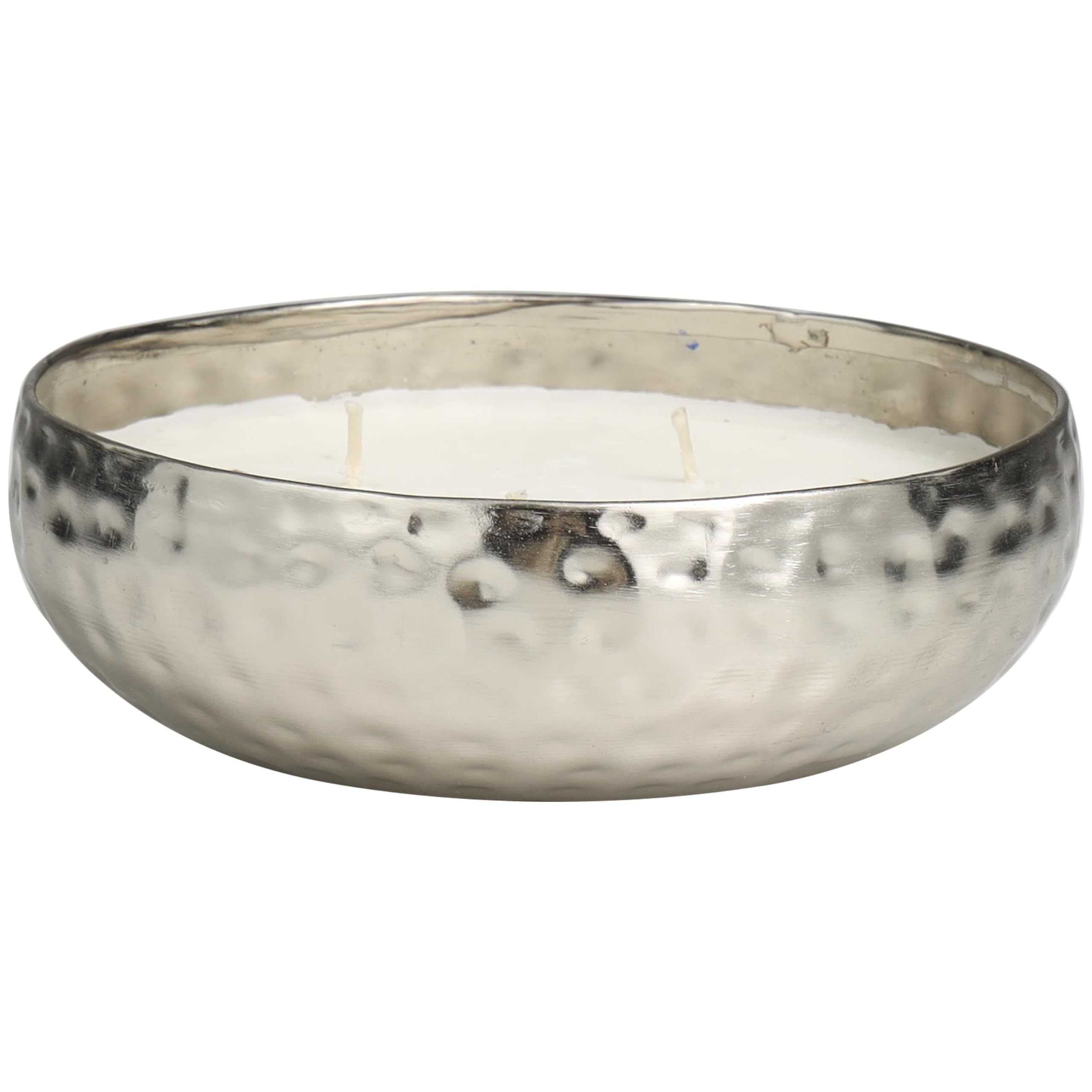 Deco 79 Metal Decorative Candle White Sage Scented Hammered 20 oz 3 Wick Aromatherapy Candle with White Wax, Wax Aromatherapy Candle 7" x 7" x 2", Silver