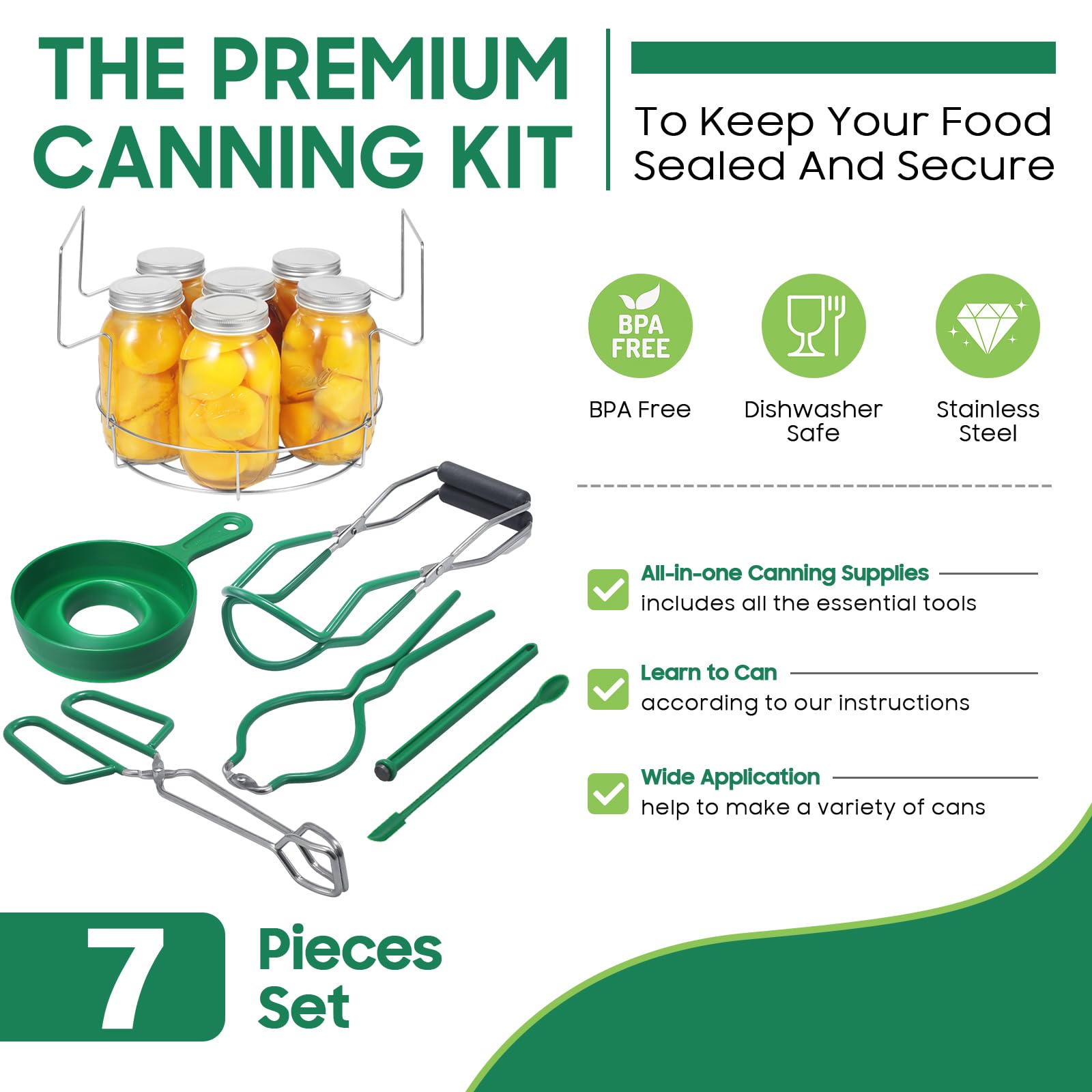 HOMKULA Canning Supplies Starter Kit - Canning Kits Set for Beginners, Canning Tools, Canning Accessories, Canning Equipment, Dishwasher Safe, Food Grade, Green