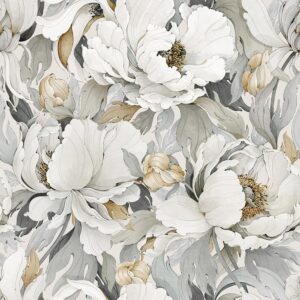 muralpeel white poppies floral modern grey peonies flowers peel and stick wallpaper self adhesive removable easy peel off stick on wall paper for bedroom renter