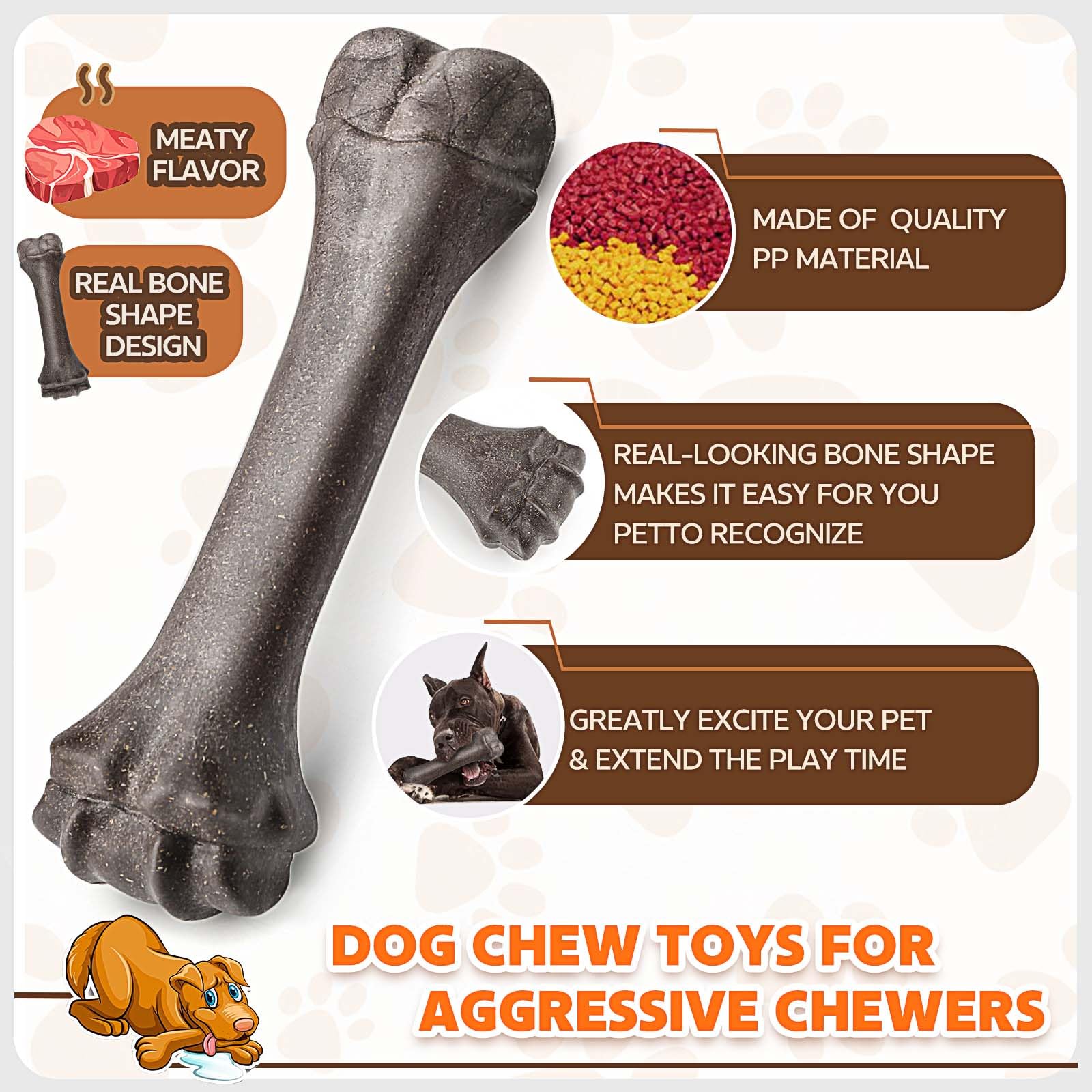 Dog Toys for Aggressive Chewers, Indestructible Dog Bones for Aggressive Chewers, Tough Dog Chew Toy for Heavy Duty Dogs, Big Dog Teething Toys with Durable Nylon for Large/Medium Breed Puppies…