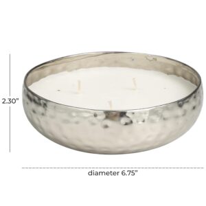 Deco 79 Metal Decorative Candle White Sage Scented Hammered 20 oz 3 Wick Aromatherapy Candle with White Wax, Wax Aromatherapy Candle 7" x 7" x 2", Silver