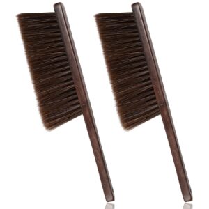 2 pieces hand broom woooden dust brush bench brush with long wood handle whisk broom soft bristle brush for clothes bed fireplace sofa counter car household cleaning (brown)