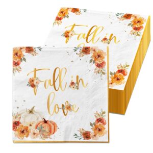 fall in love bridal shower napkins decorations,40pcs fall floral wedding engagement party decorations set orange fall in love napkins for autumn thanksgiving party disposable supplies