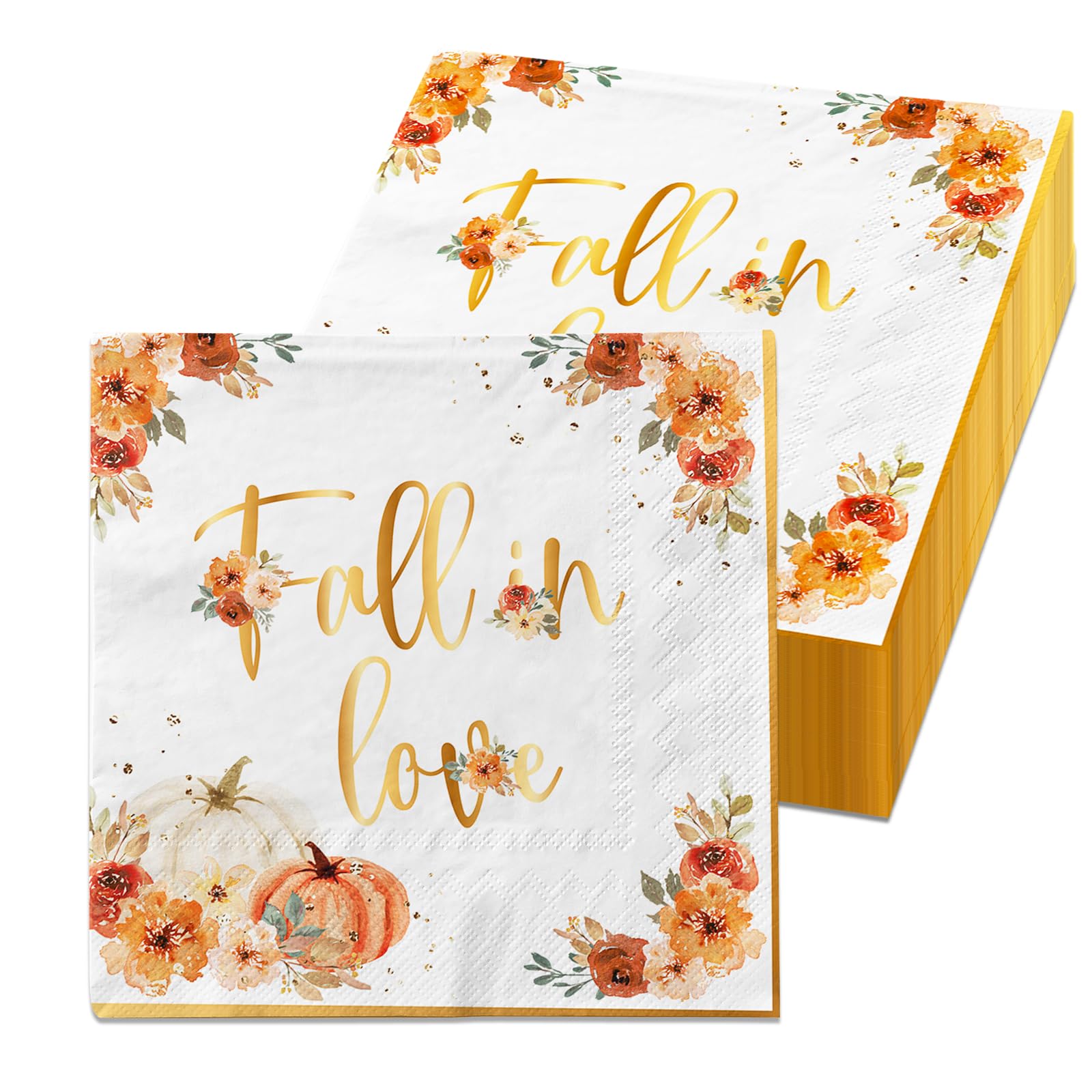 Fall in Love Bridal Shower Napkins Decorations,40Pcs Fall Floral Wedding Engagement Party Decorations Set Orange Fall in Love Napkins for Autumn Thanksgiving Party Disposable Supplies