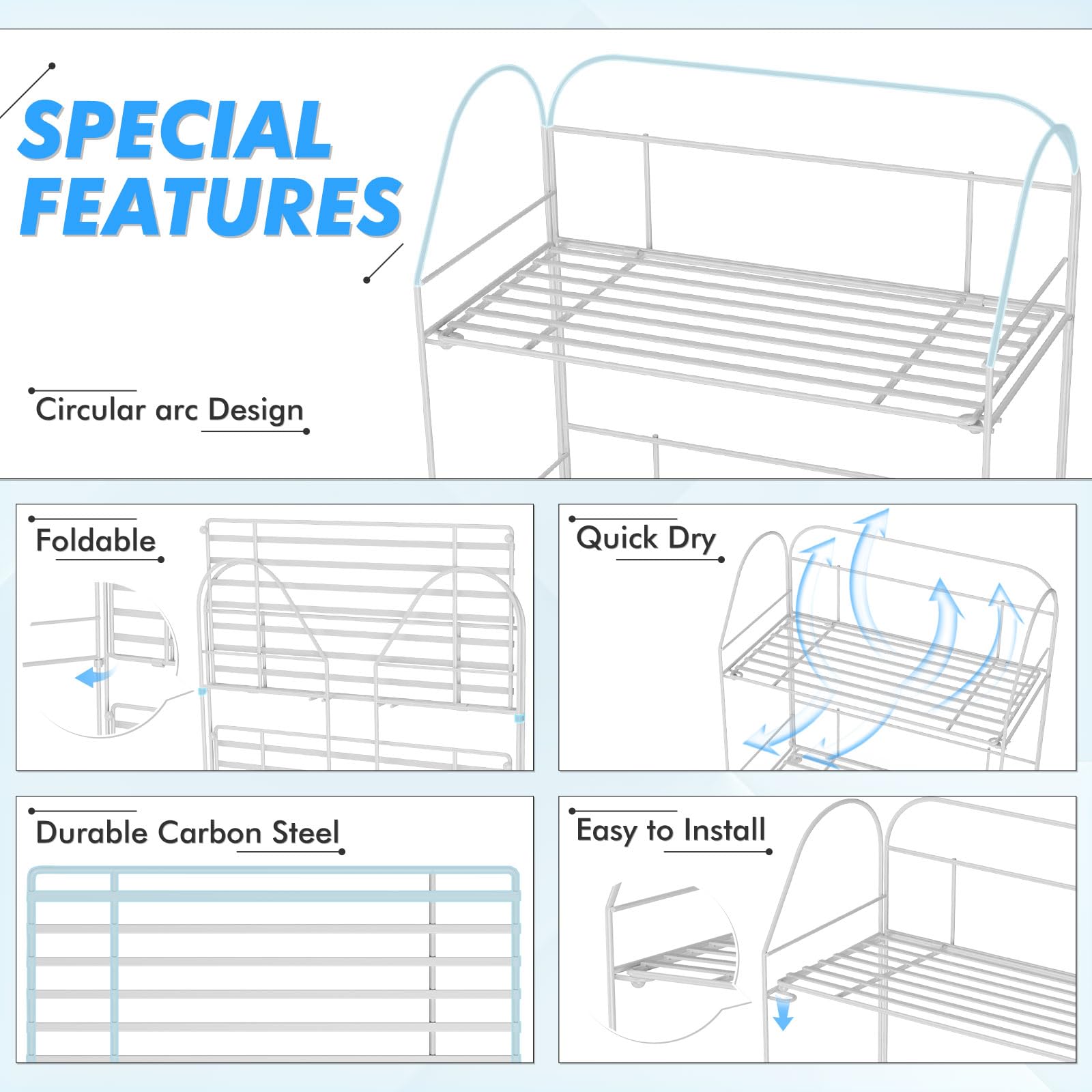 Johamoo Bathroom Shelves for Storage, Bathroom Shelf Over Toilet, Multifunctional Foldable Storage Rack, Free Standing 2 Tiers Utility Shelves Living Room Kitchen (White)