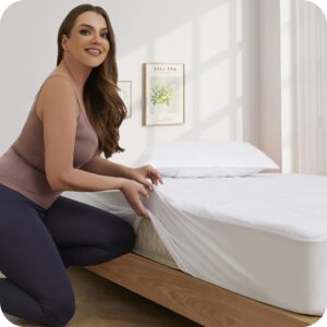 Electric Heated Mattress Pad 60" * 80" Queen Size, Dual Control 4 Heating Levels & 10 Hours Auto Off, Soft Lightweight Sherpa Coral Fleece Bedspread - White