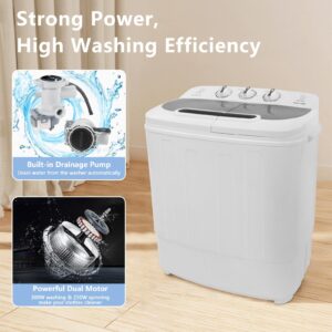 ROVSUN Portable Washing Machine, 15LBS Mini Compact Twin Tub with Washer(9lbs) & Spiner(6lbs) & Built-in Pump Draining for Apartment Camping College Dorm Home RV