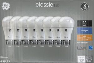 ge classic led light bulbs, 40 watt eqv, daylight, a19 standard bulbs (8 pack)