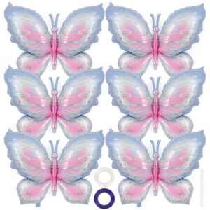 6 pieces butterfly balloons, purple butterfly foil mylar balloons,butterfly baby shower decoration for butterfly themed party wedding birthday party baby shower decorations supplies (pink)