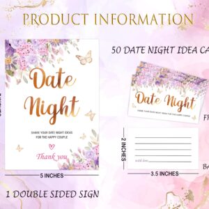 Butterfly Date Night Game, Date Night Ideas Sign with 50 Cards, Bridal Shower Game, Modern Bridal Shower Decorations, Wedding Date Night Advice - 06