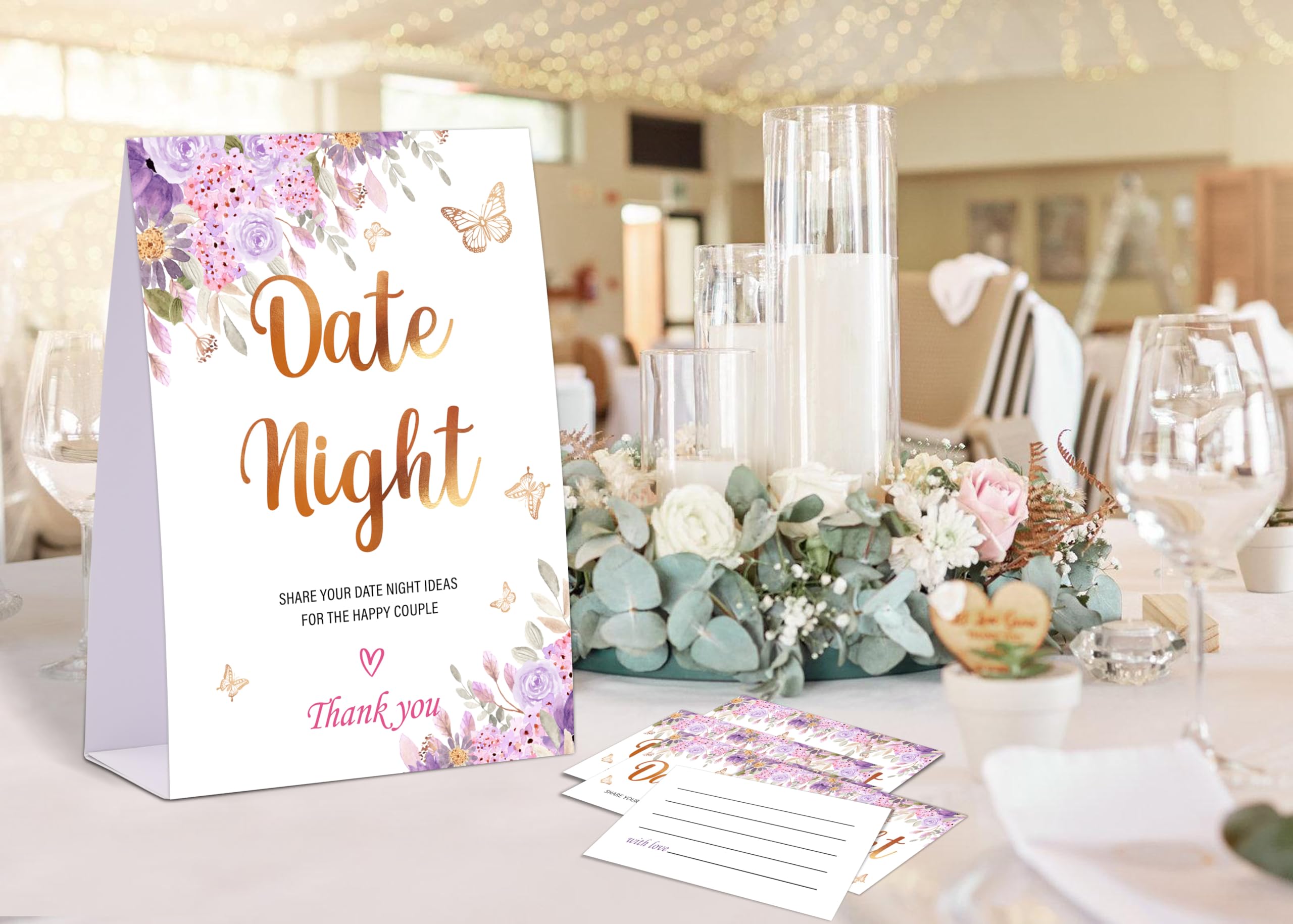 Butterfly Date Night Game, Date Night Ideas Sign with 50 Cards, Bridal Shower Game, Modern Bridal Shower Decorations, Wedding Date Night Advice - 06