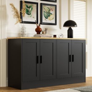 anystyle 53.1“w black 4 door buffet cabinet, coffee bar cabinet with adjustable shelf, kitchen buffet sideboard for living room, kitchen