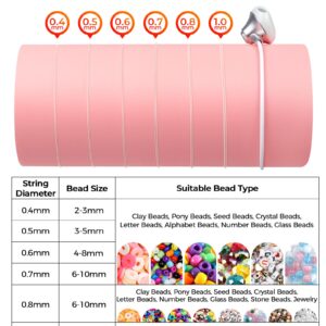 6 Rolls FIVEIZERO Elastic Bracelet String Cord, 0.4mm, 0.5mm, 0.6mm, 0.7mm, 0.8mm, 1mm Crystal Clear Stretchy Elastic Bead String for Bracelets, Jewelry Making and Clay Pony Seed Stone Beads Beading