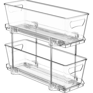 simple houseware 2-tier narrow basket drawer cabinet pull-out organizer, clear