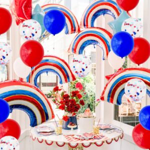 RUBFAC 65pcs Red White and Blue Balloons 4th of July Patriotic Balloons Arch Garland Kit, 12 Inches Confetti Balloons for Independence Day Nautical Baseball Birthday Party Decorations