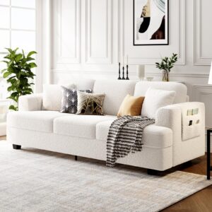 kkl deep seat sofa 89 inch with throw pillow, modern sofa, couches for living room, comfy sofa, sleeper couch, bouclé, offwhite