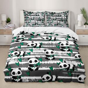 ailonen cute panda duvet cover set queen size, chinese panda bamboo themed bedding set,kawaii animals print comforter cover set 3 pieces, 1 quilt cover and 2 pillowcases