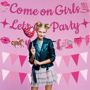 5 PCS Let’s Go Party Banner Hot Pink Party Decorations Cowgirl Pennant Flag Come on Girls Banner Princess Themed Hanging Decor for Birthday Princess Wedding Bridal Shower Party Supplies