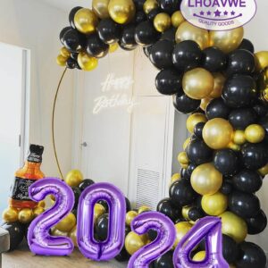 Gaint 40 Inch Purple 2024 Number Balloons 2024 Purple Balloons for 2024 New Year Eve Festival Graduation Party Decorations Supplies