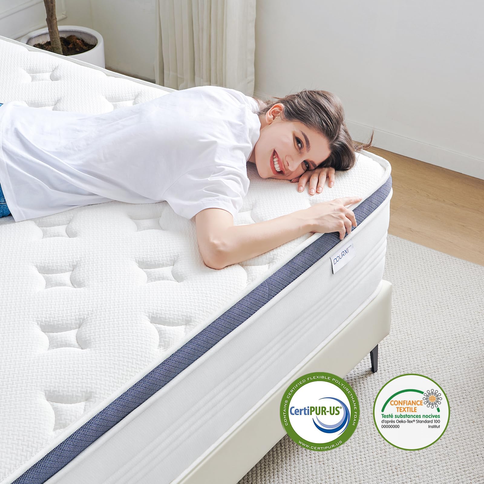 Dourxi Twin XL Mattress, 12 Inch Twin XL Hybrid Mattress in a Box with Gel Memory Foam, Individually Pocketed Springs for Support and Pressure Relief - Medium