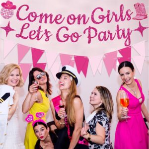 5 PCS Let’s Go Party Banner Hot Pink Party Decorations Cowgirl Pennant Flag Come on Girls Banner Princess Themed Hanging Decor for Birthday Princess Wedding Bridal Shower Party Supplies