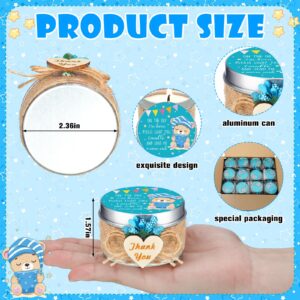 24 Pack Baby Shower Candle Favors Bulk for Guests Baptism Party Favor Candles Gender Reveal Gift Soy Tealight Candles with Love Wooden Sign and Flower Bouquet Decoration(Blue)