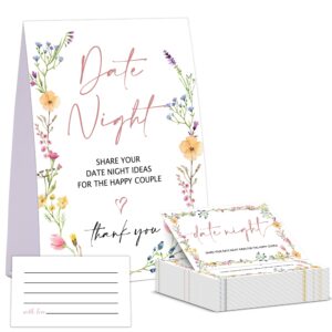 wildflowers date night game, date night ideas sign with 50 cards, bridal shower game, boho bridal shower decorations, wedding date night advice - 07