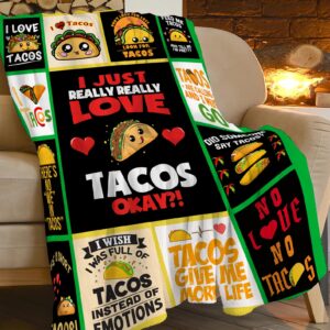 cartoon taco throw blankets for girls women just girl who loves tacos blanket soft warm flannel fleece funny cute food throws plush stuffed animal gifts for kids adults for bed bedding decor 50"x40"